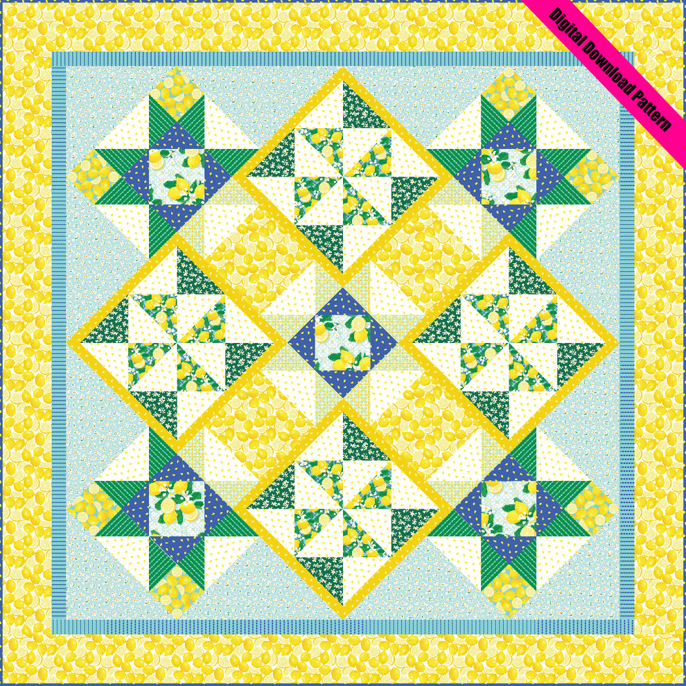 Citrus Stars Quilt Pattern by Heidi Pridemore | 70" x 70" Bright Lemon ...